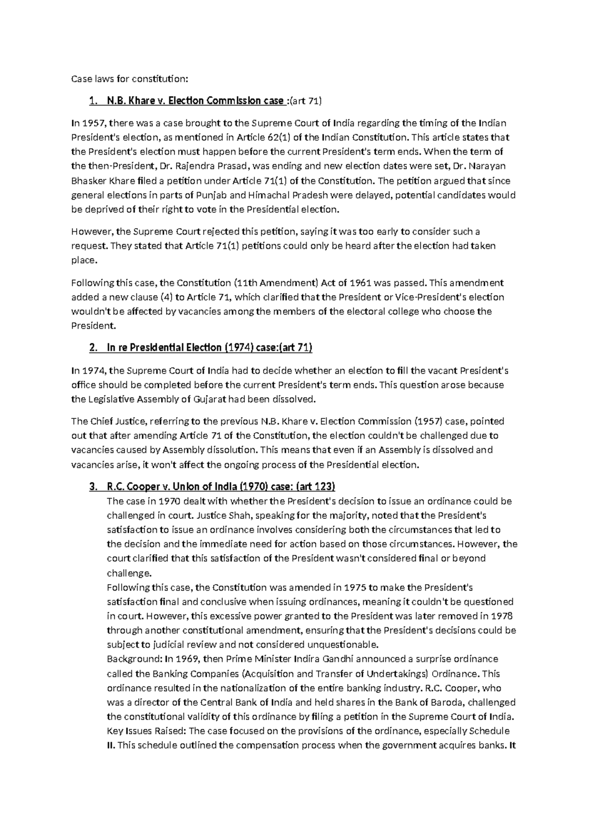 Case laws for constitution - N. Khare v. Election Commission case :(art ...