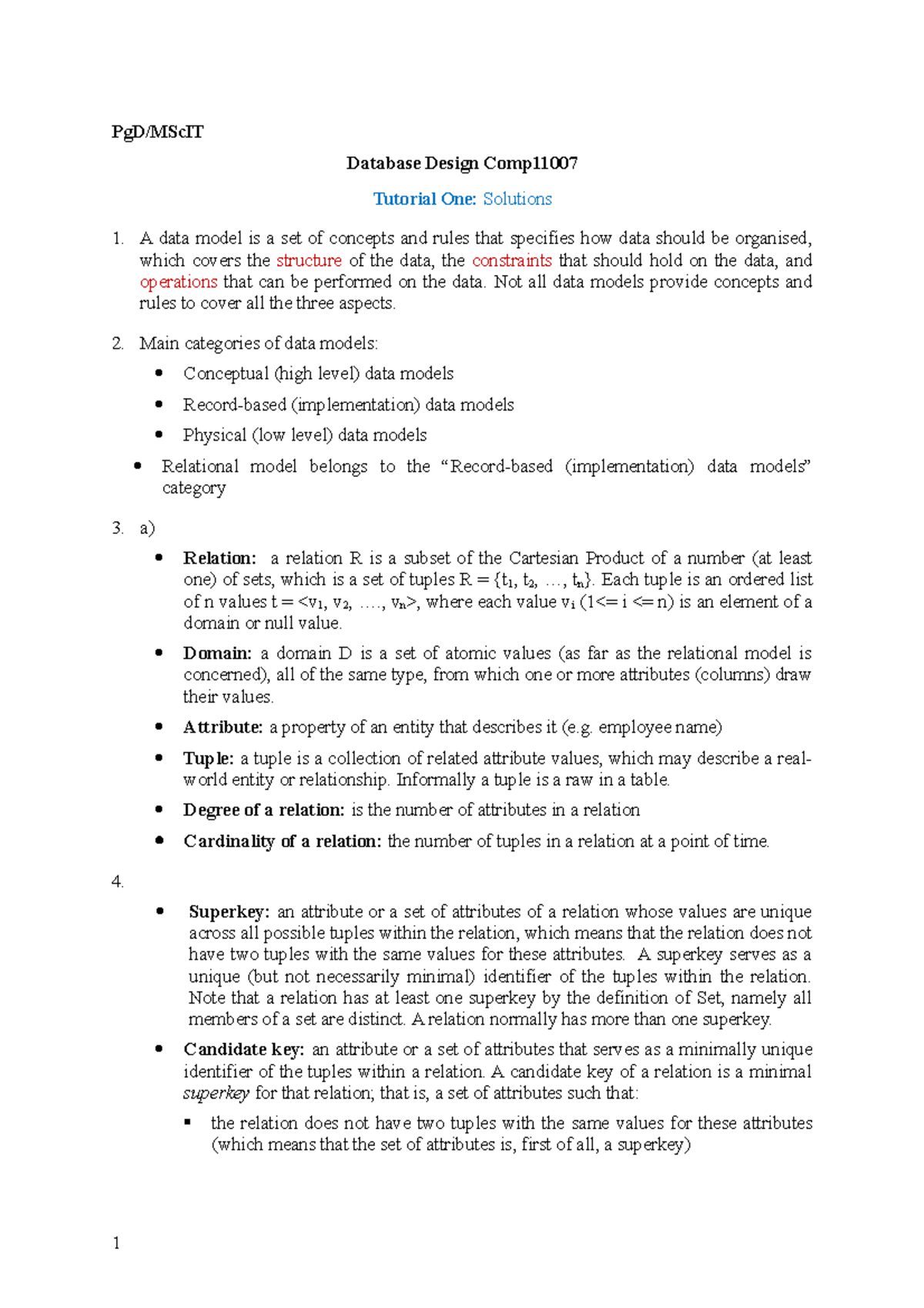 Feng J Tutorial 1 Relational Data Model Solutions 14sept2019 A Pgdmscit Database Design Comp