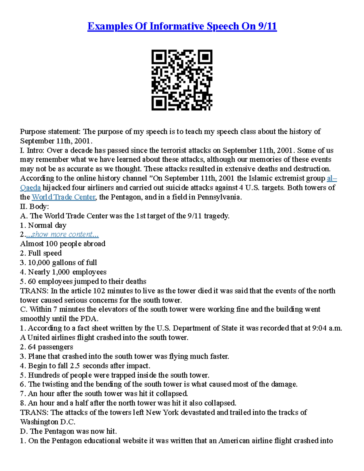 Example Of Informative Speech Essay - Examples Of Informative Speech On ...