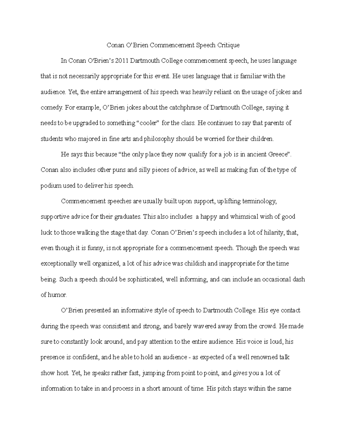 Conan O'Brien Speech Analysation - Conan O’Brien Commencement Speech ...