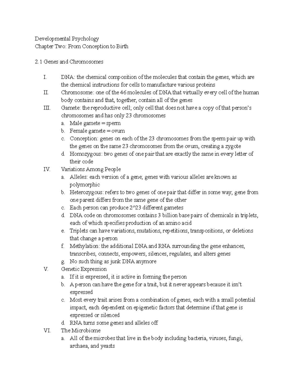 Developmental Psychology Chapter Two- From Conception to Birth - DNA ...
