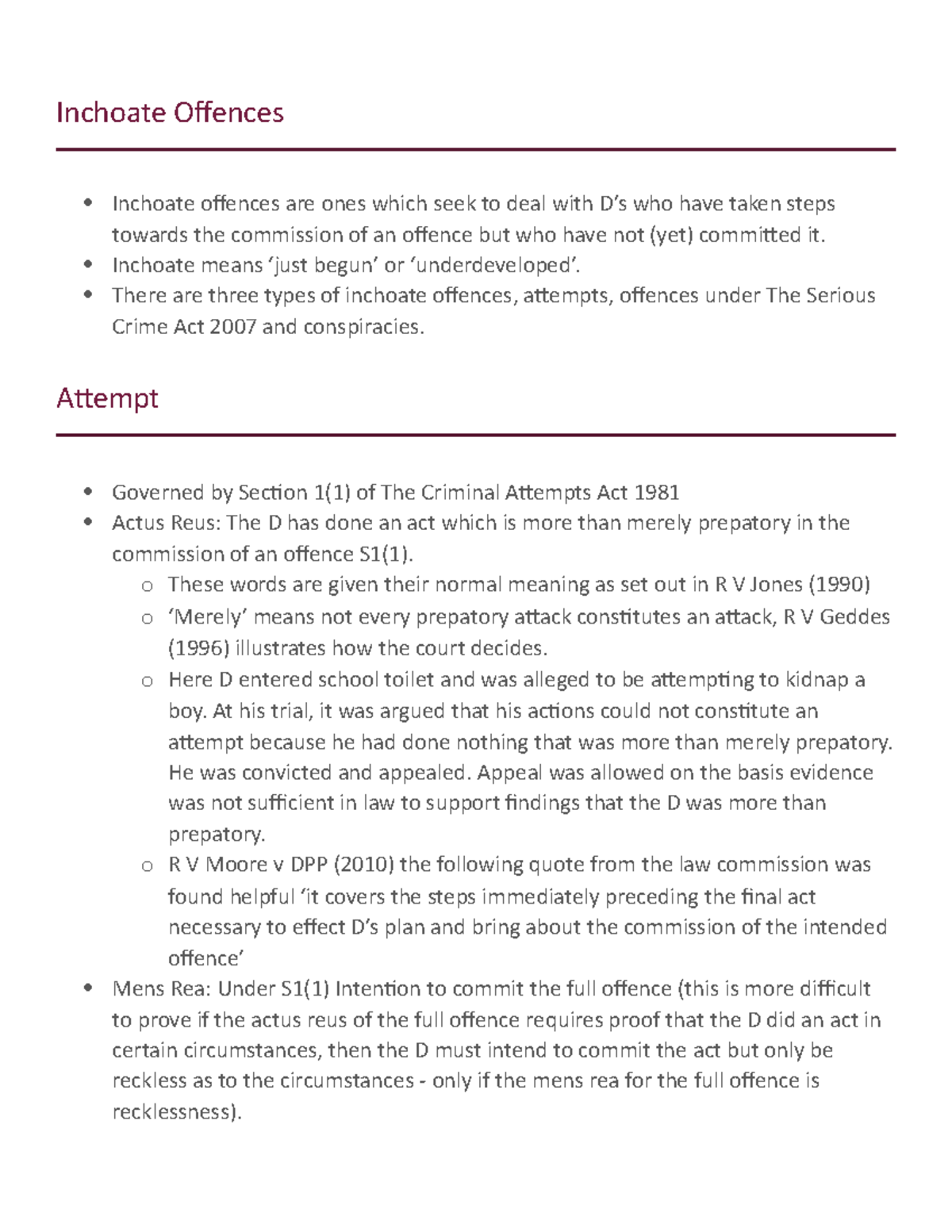 Inchoate Offences - Inchoate means ‘just begun’ or ‘underdeveloped ...