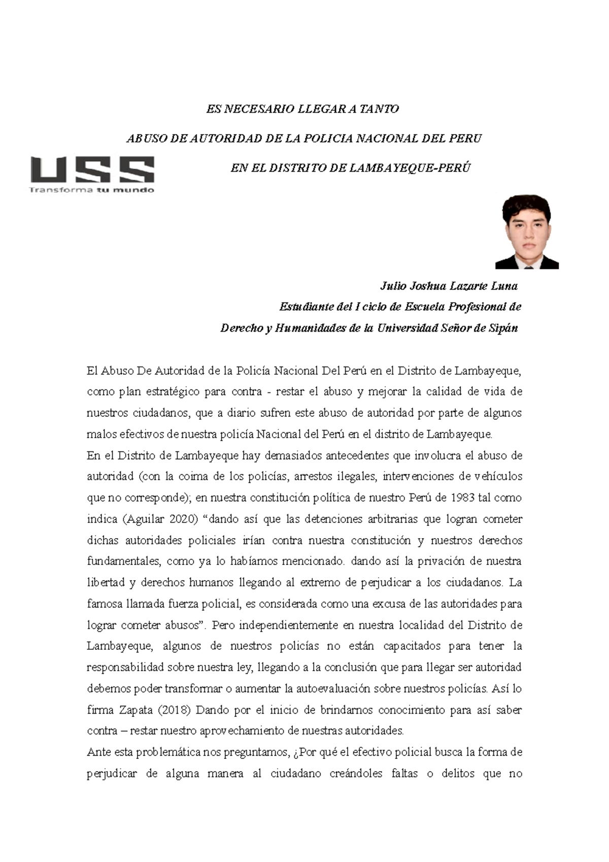 Lazarte LUNA PA2 CE - Es un articulo de opinion que te piden en la ...