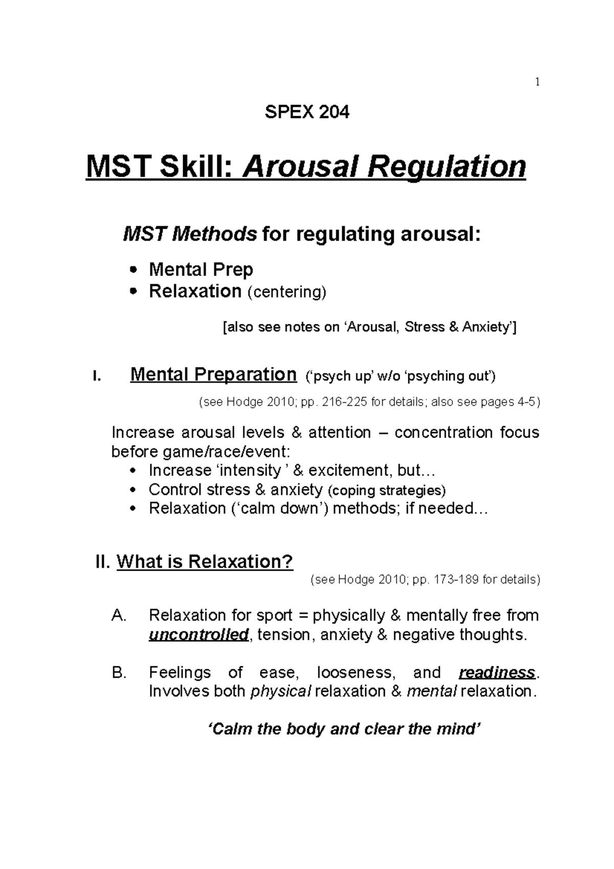 SPEX 204 LEC 15 - MST - Arousal Reg BB copy - SPEX 204 MST Skill ...
