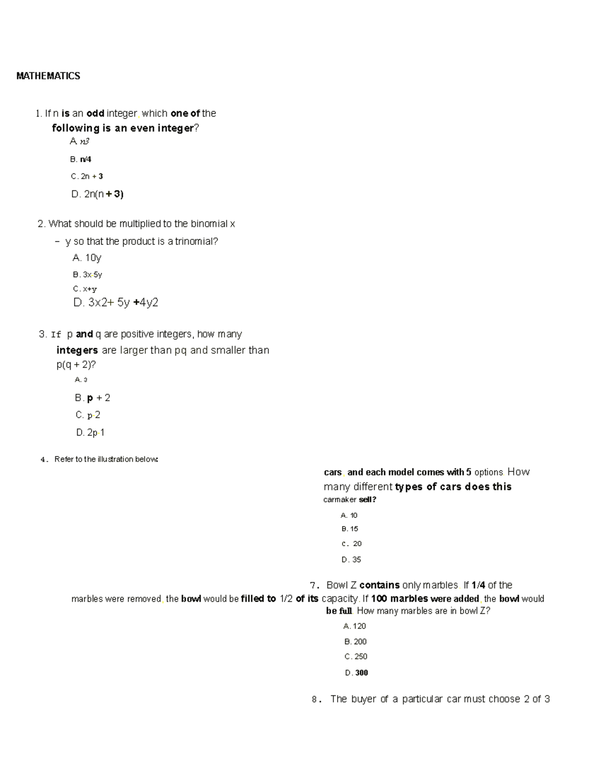 MATH - You'll learn a lot from this - ####### MATHEMATICS 1. If n is an ...