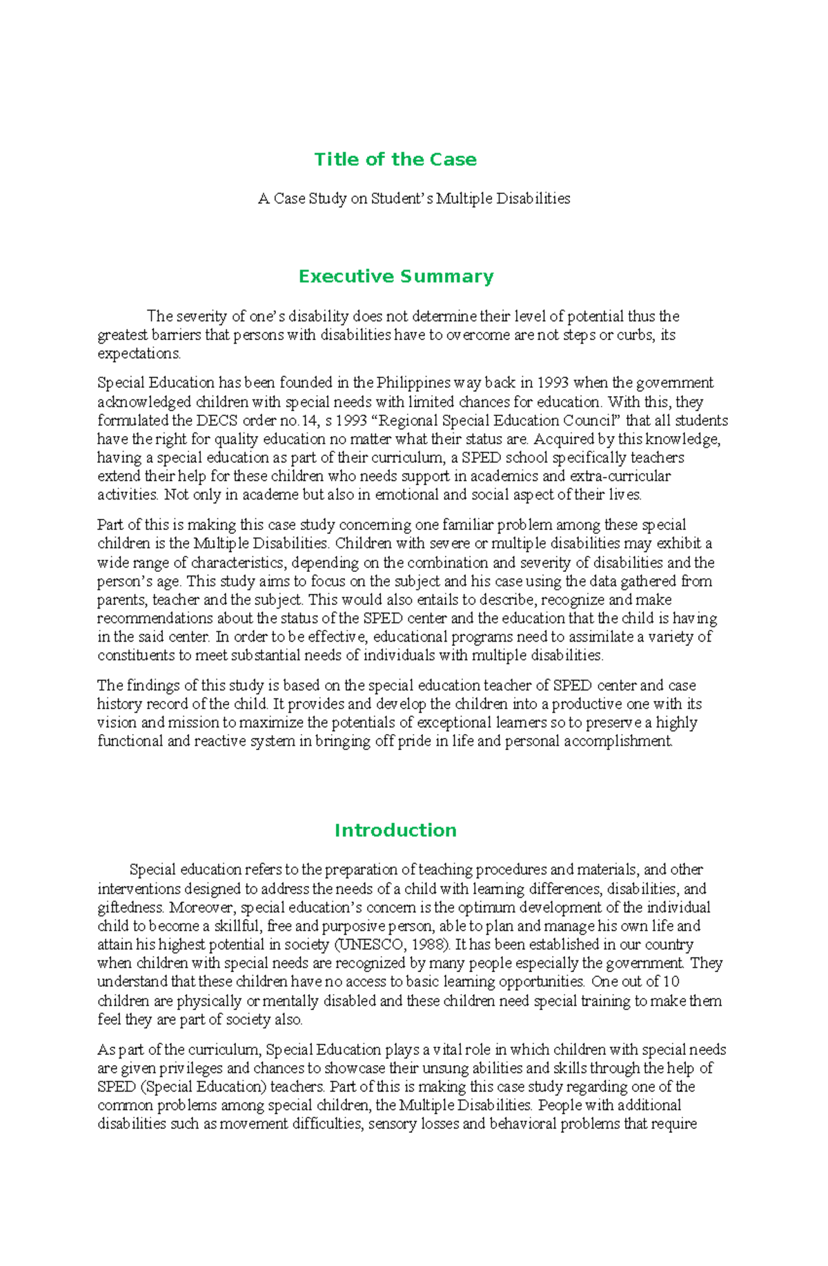 Case Study - great - Title of the Case A Case Study on Student’s ...