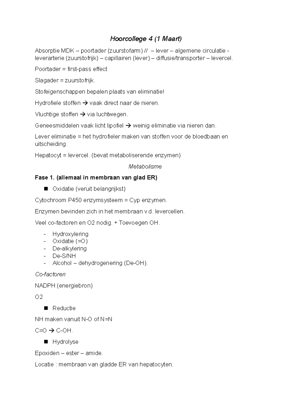 HC4 Metabolisme (Lever) - Hoorcollege 4 (1 Maart) Absorptie MDK ...