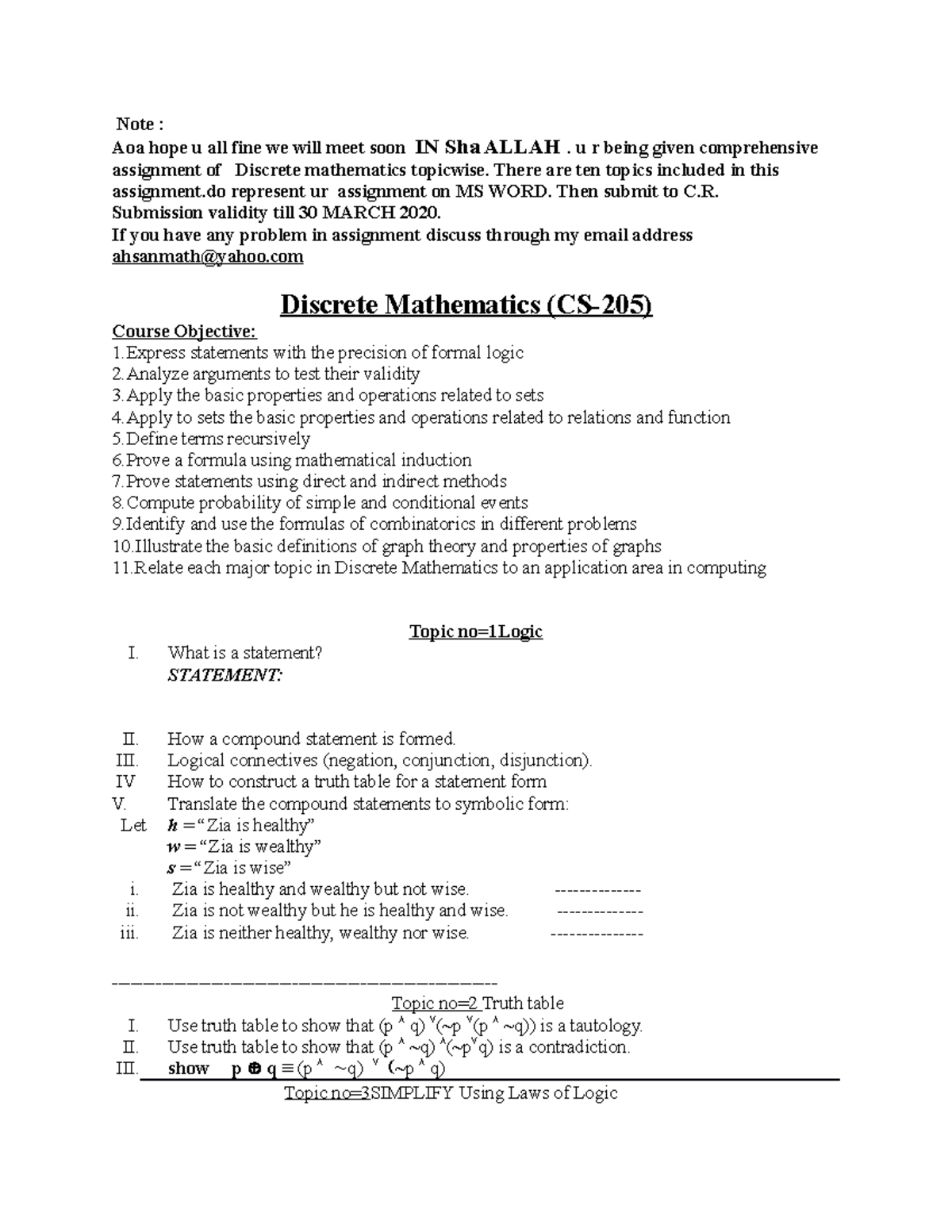 Comprensive Discrete Matematics - Note : Aoa hope u all fine we will ...