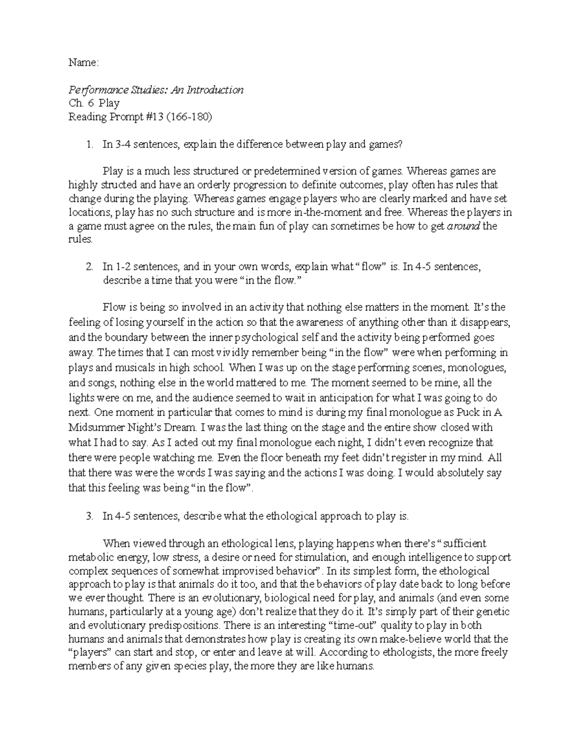 Intro to Performance Studies Reading Prompt (pp 166-180) - Name ...