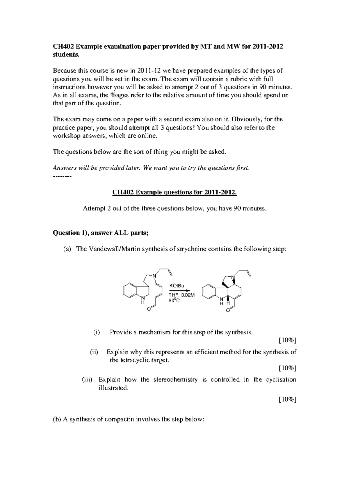 Sample/practice exam 2012, questions - CH402 Example examination paper ...