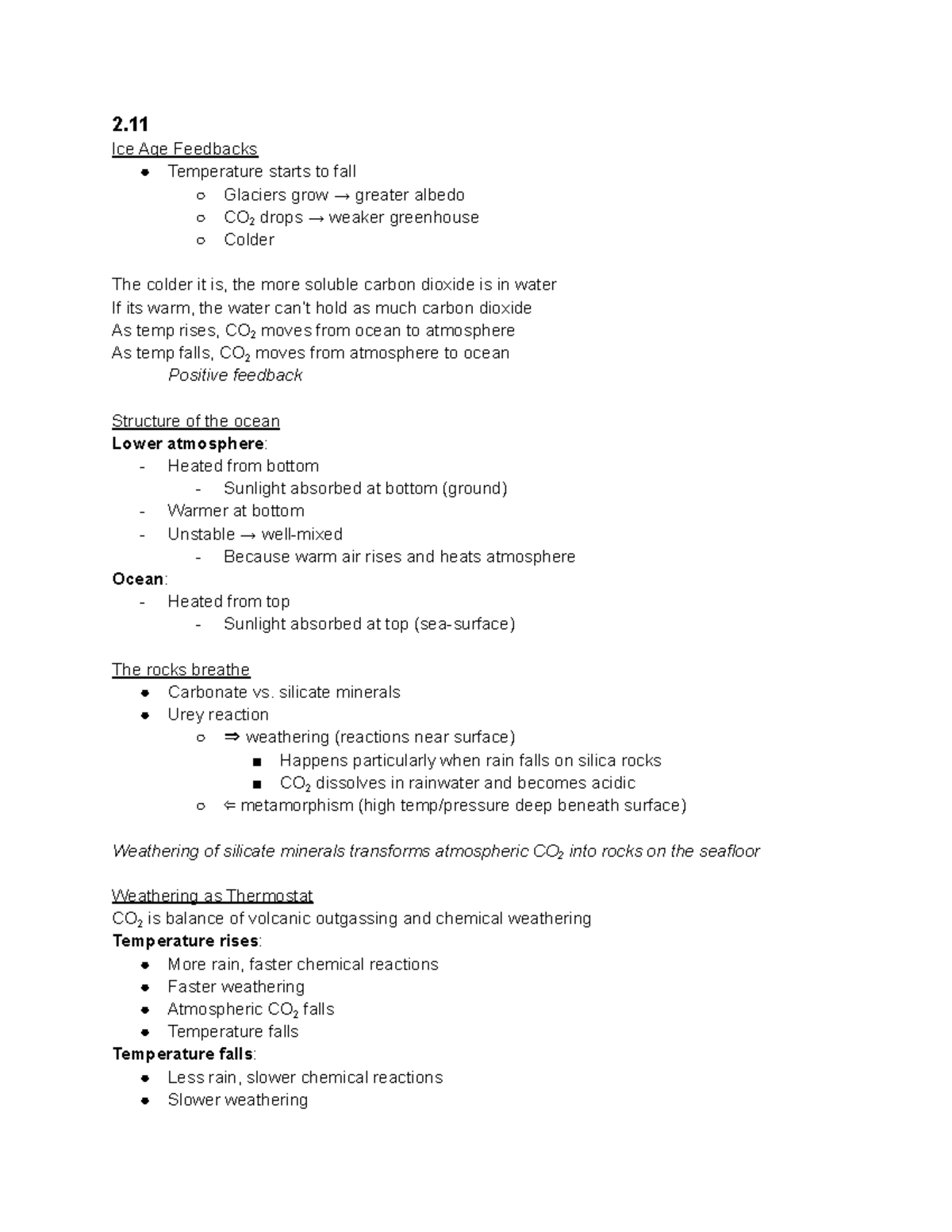 EES 3310 Lecture Notes Week 4 - 2. Ice Age Feedbacks Temperature starts ...