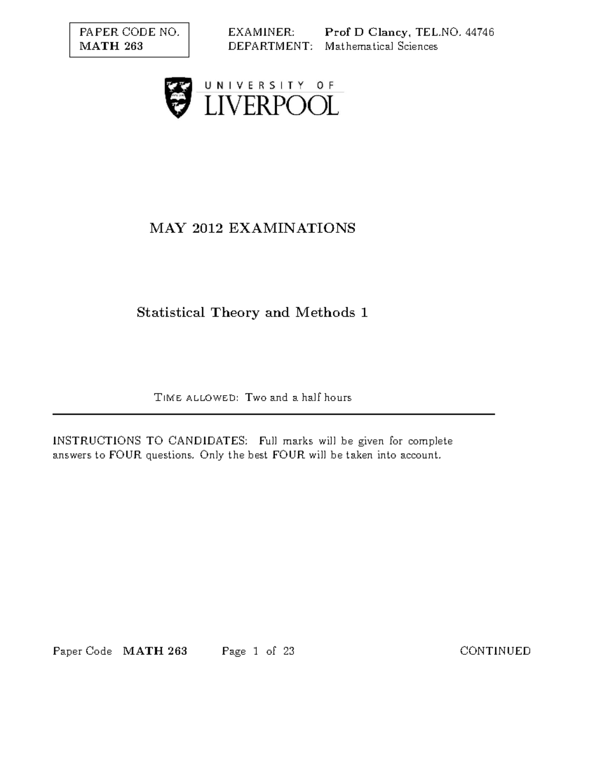 Exam May 2012, questions and answers - Exam with solutions - PAPER CODE ...