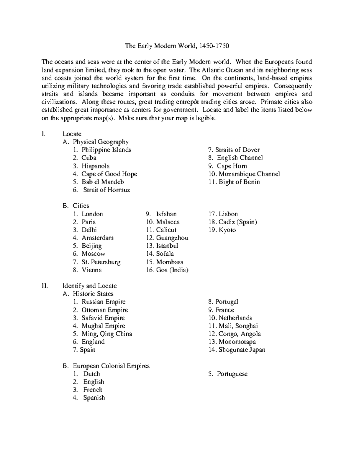 Unit 2 Maps Early Modern World Map Combined - The Early Modern World ...