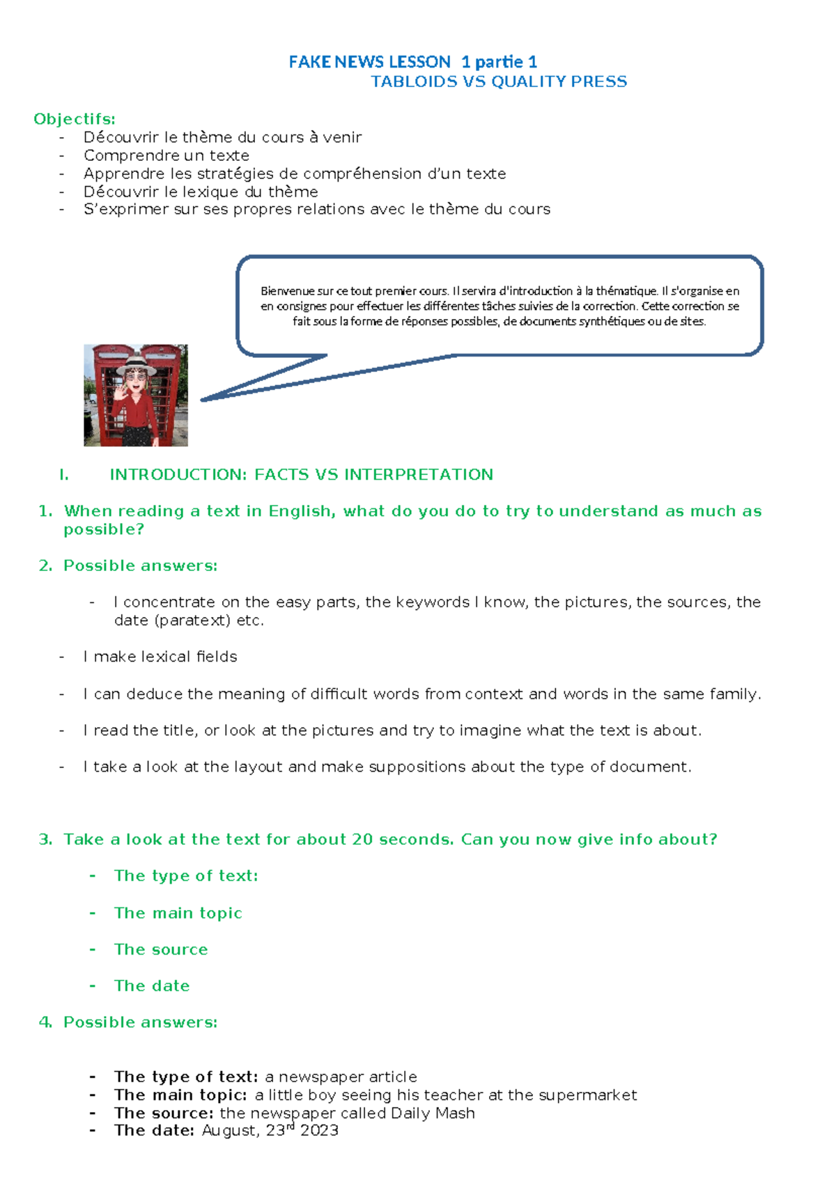 1. FAKE NEWS Lesson 1 partie 1 Tabloids vs quality introduction déroulé ...