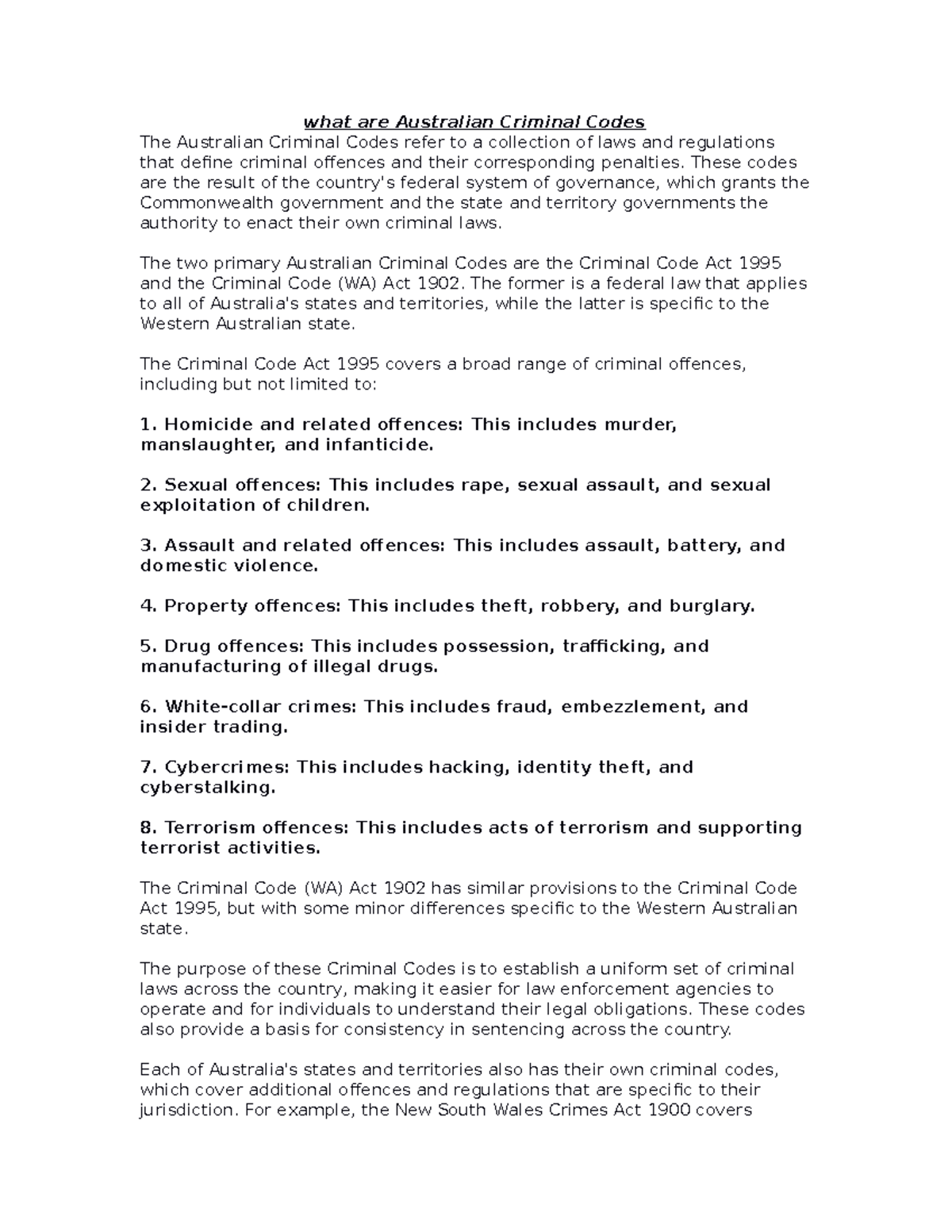 What are Australian Criminal Codes - These codes are the result of the ...