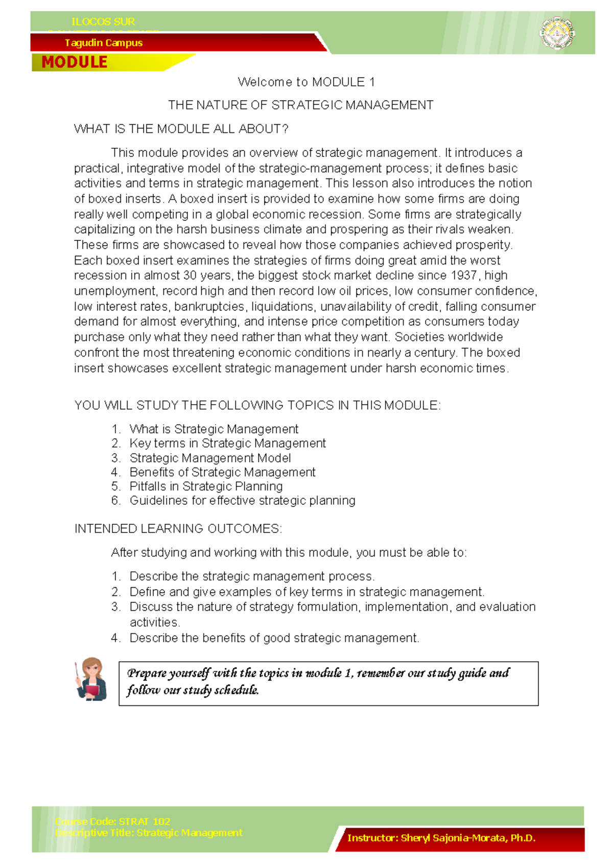 Strat Man - lecture notes - POLYTECHNIC STATE Tagudin CampusCOLLEGE ...