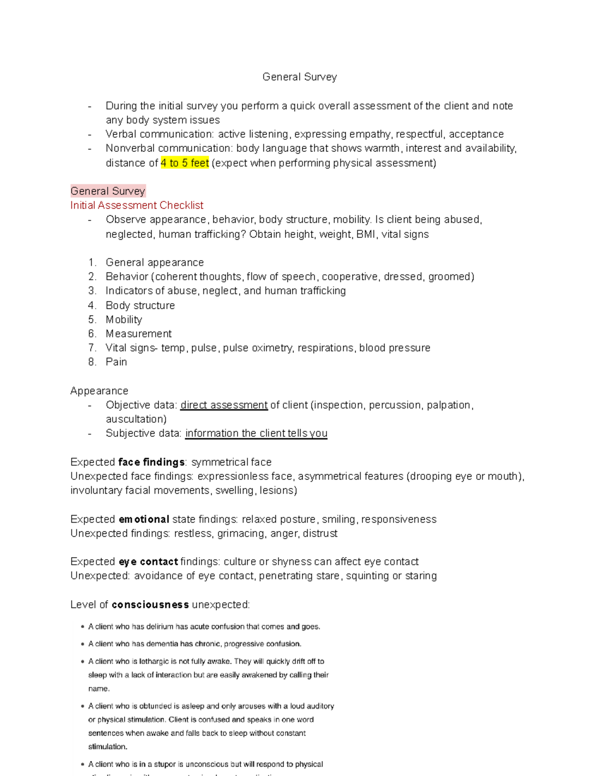 General Survey Module - General Survey During the initial survey you ...