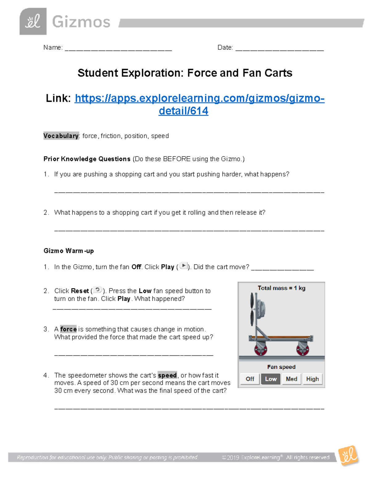 Force Fan Carts - Help - Name: _____________________________ Date