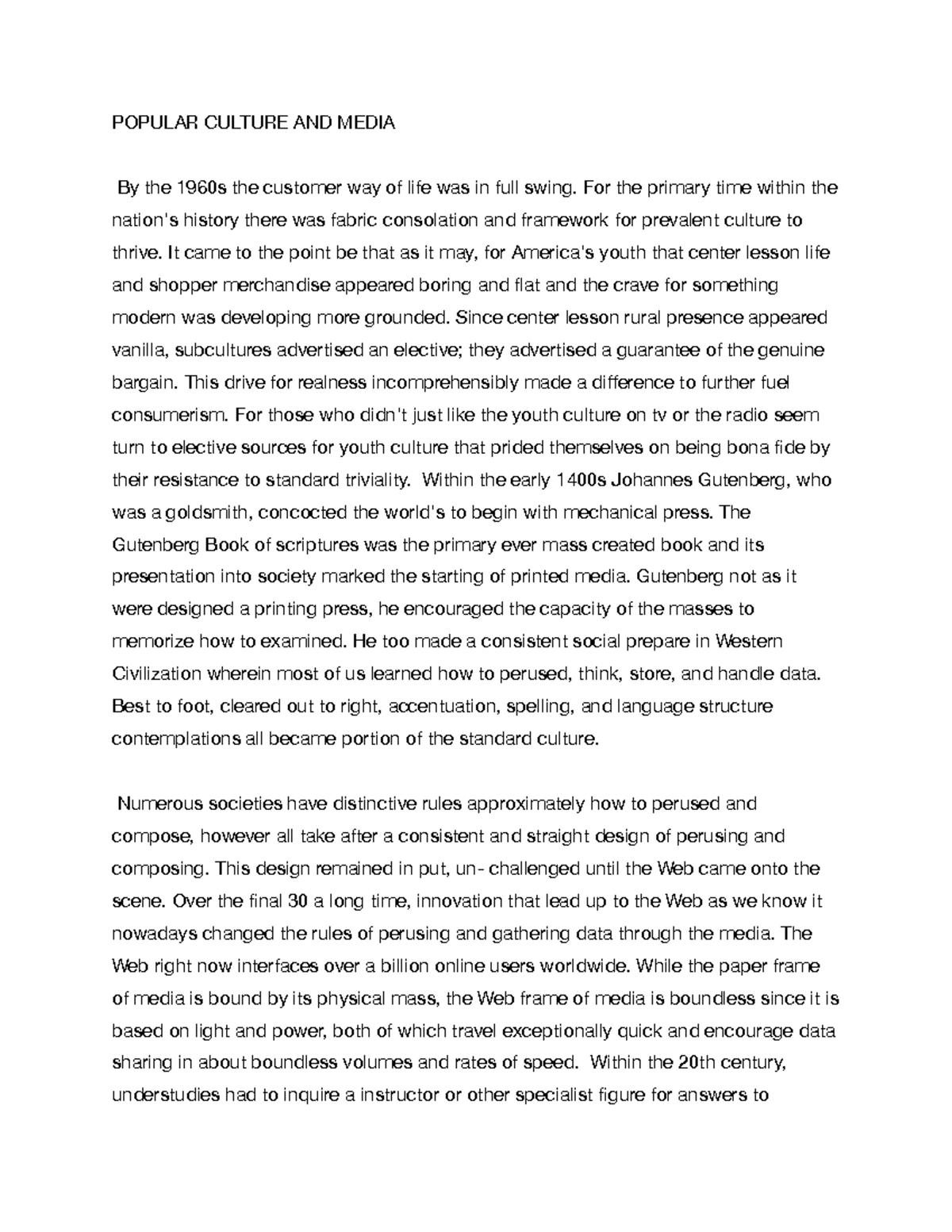 Note sos3 - POPULAR CULTURE AND MEDIA - POPULAR CULTURE AND MEDIA By ...