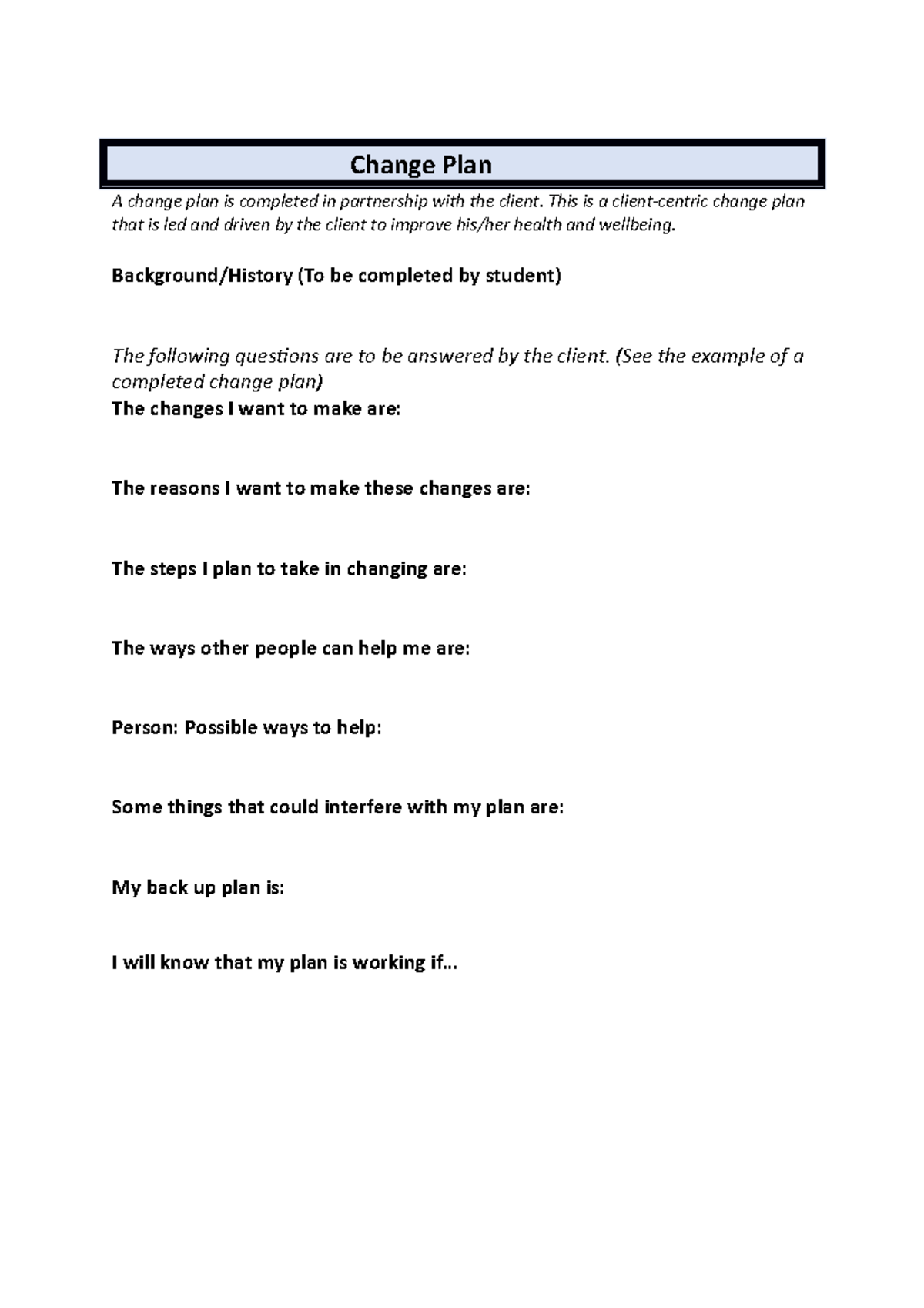 Change Plan updated - Copy for Students - A change plan is completed in ...