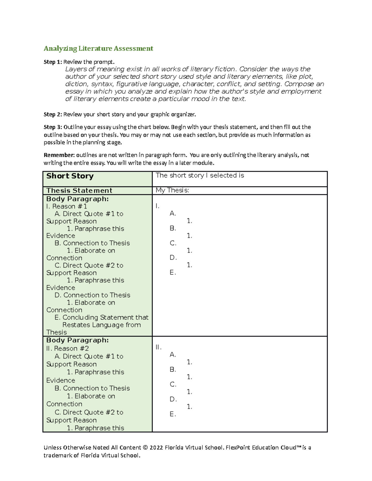 Analyzing literature assess rubric - Analyzing Literature Assessment ...