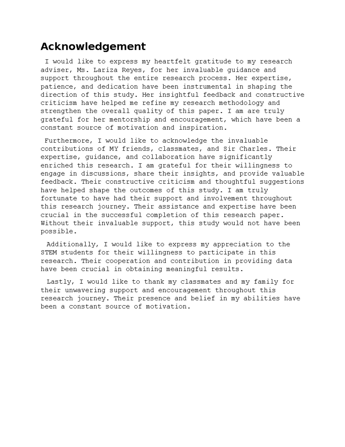 Acknowledgement-o - Acknowledgement I would like to express my ...