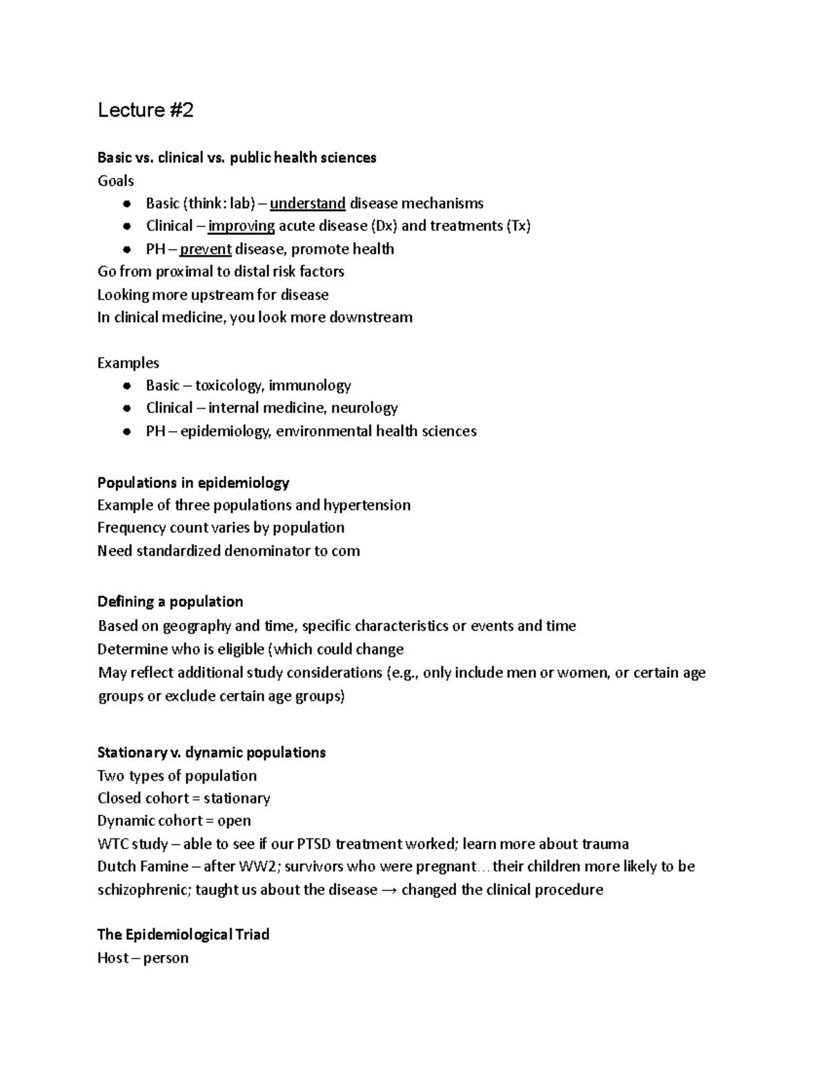 Notes for lecture 2 - Lecture Basic vs. clinical vs. public health ...
