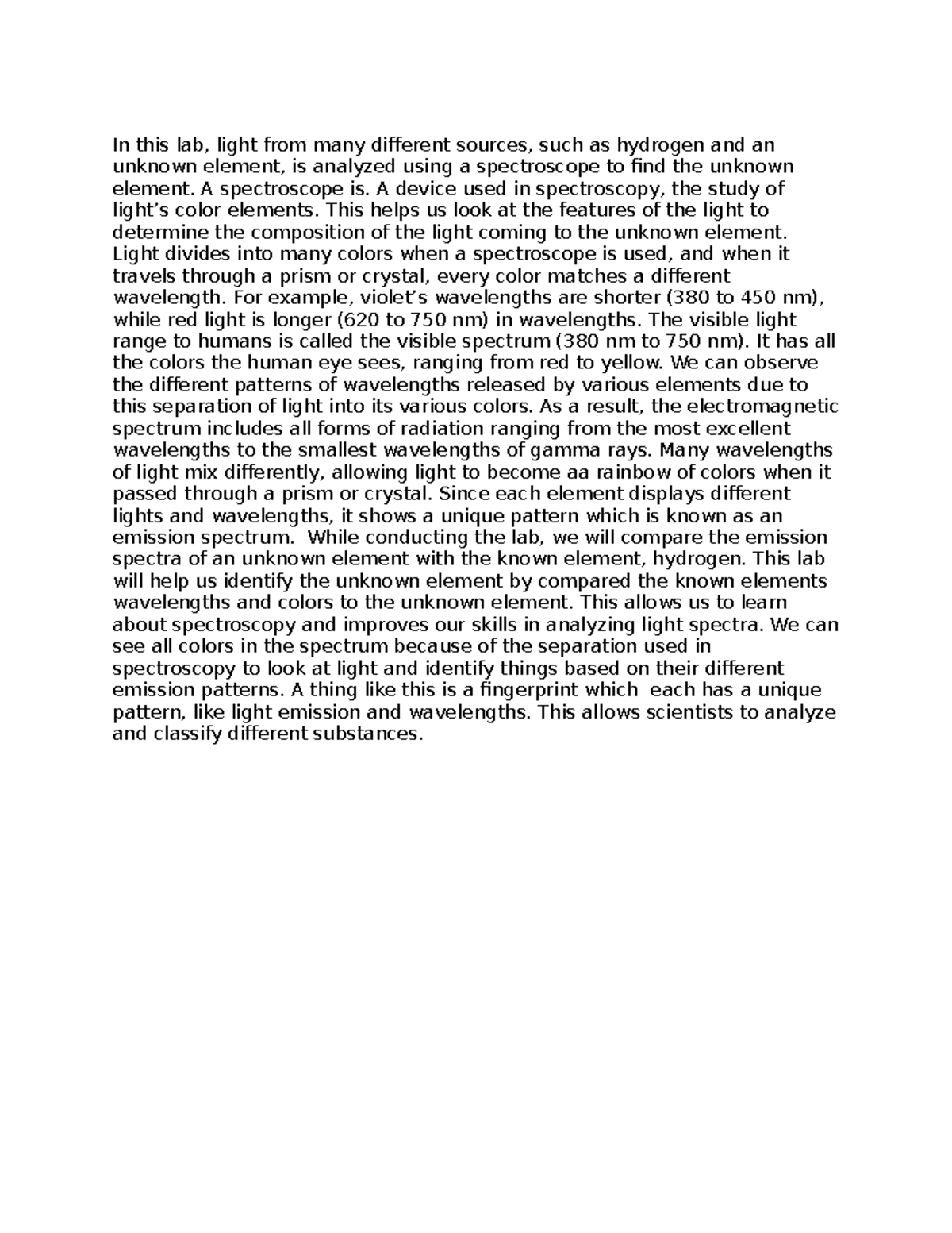 Chem Lab 2 Introduction - In this lab, light from many different ...