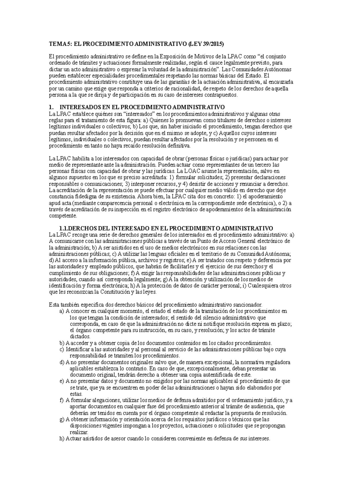 Lección 5 - Admin I Tema 5 (EHU) - TEMA 5: EL PROCEDIMIENTO ADMINISTRATIVO (LEY 39/2015) El ...