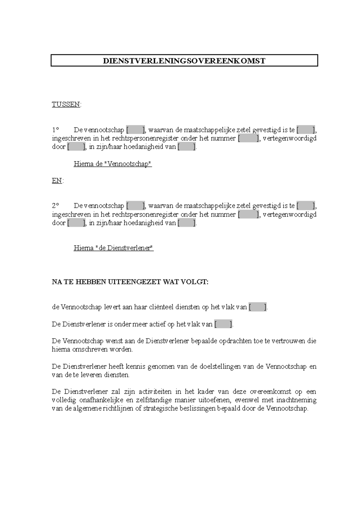 Dienstverleningsovereenkomst model Cedires ...