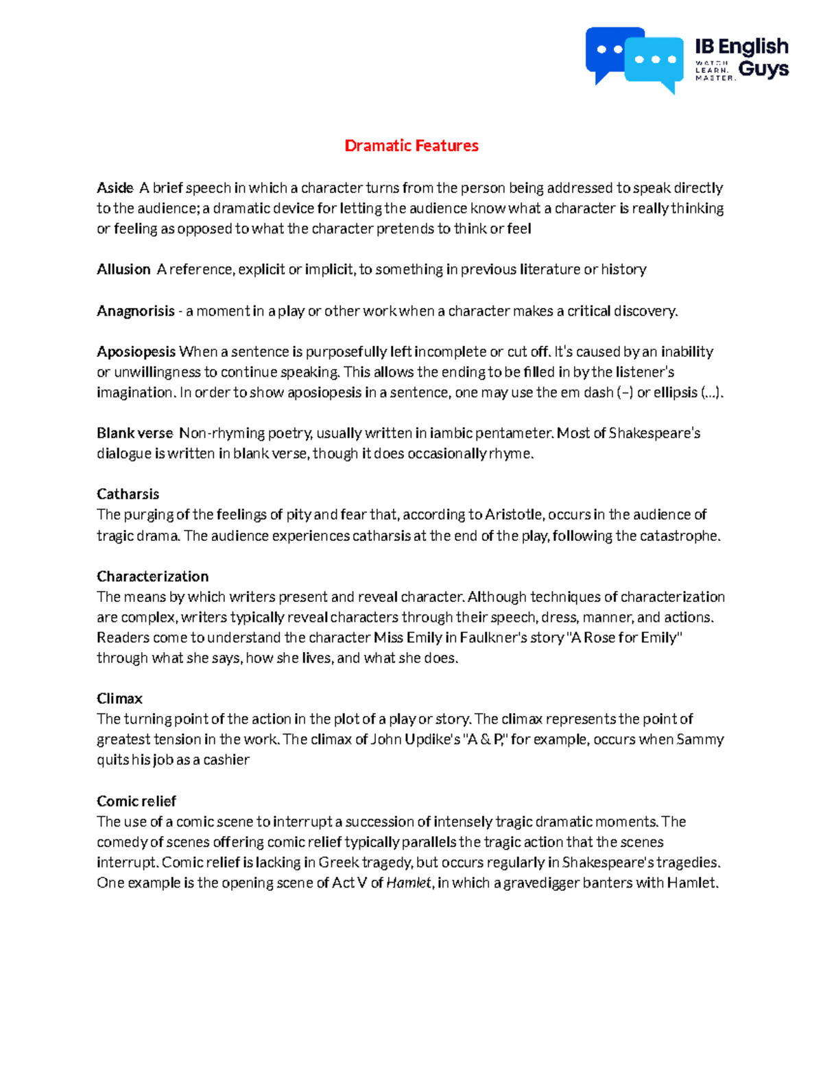 55 - Dramatic Features - Dramatic Features Aside A brief speech in ...