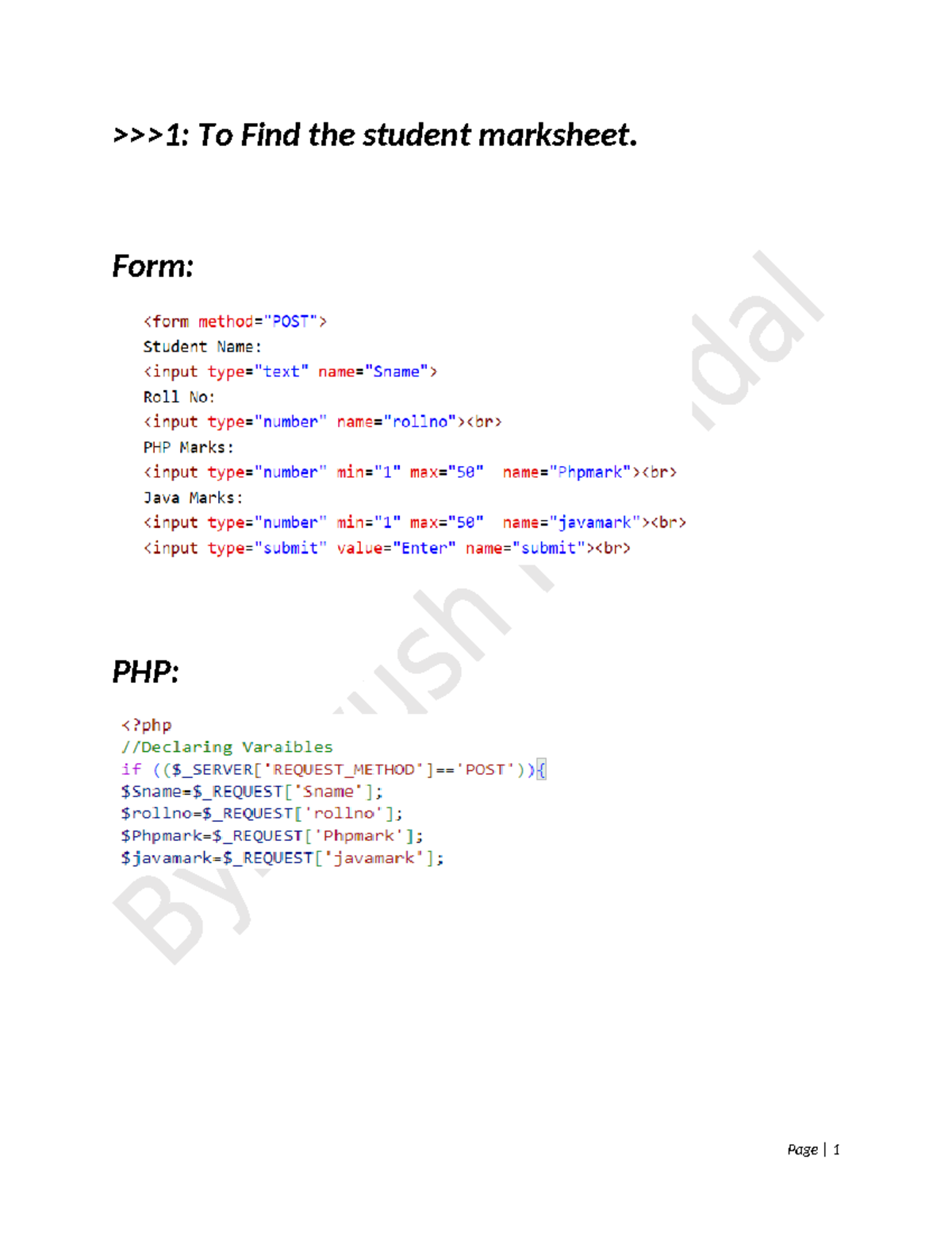 Php Practical file - >>>1: To Find the student marksheet. Form: PHP: Output: Output: For - Studocu