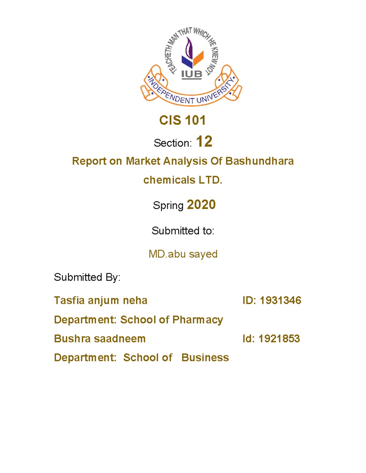 CIS 101 Project - useful - CIS 101 Section: 12 Report on Market ...