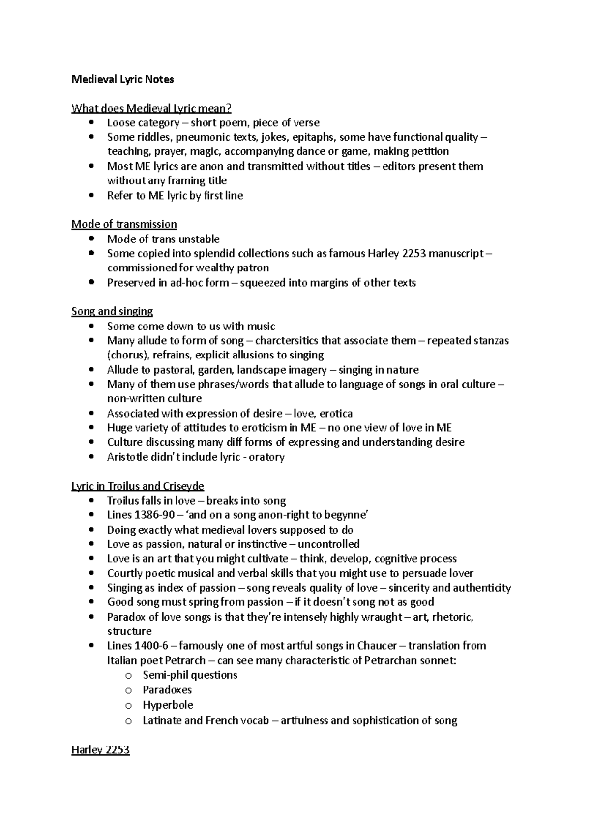 Medieval Lyric Notes - Medieval Lyric Notes What does Medieval Lyric ...