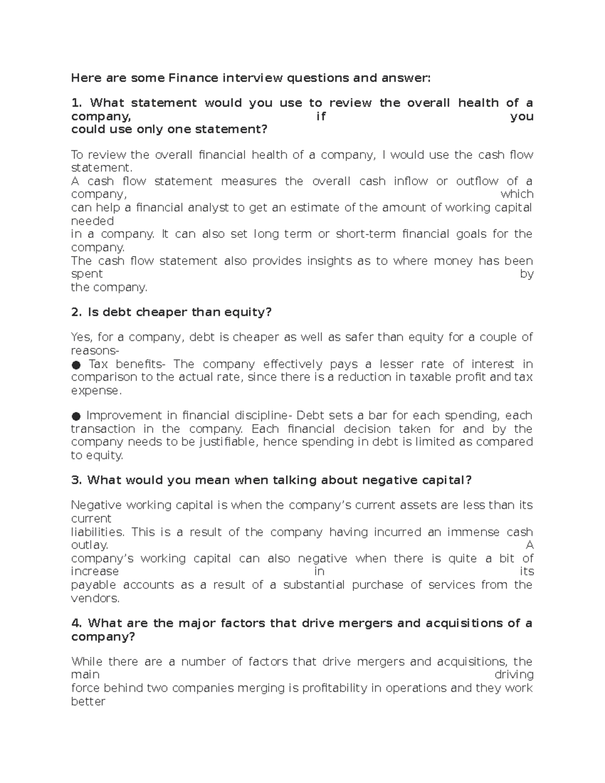 Here are some Finance interview questions and answer - What statement ...
