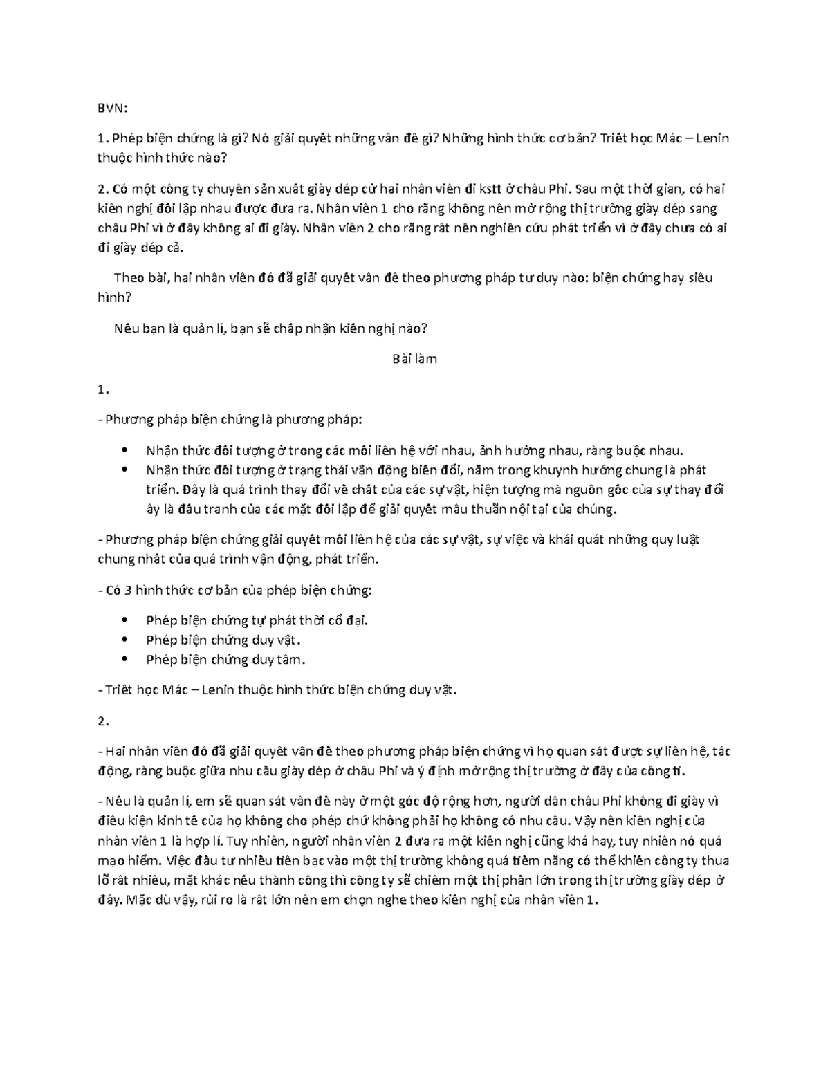 BT Triết - Buổi 2 - bài tập hoi - BVN: Phép bi n chệ ứng là gì? Nó gi i quyếết nh ả ững vấến đếề ...