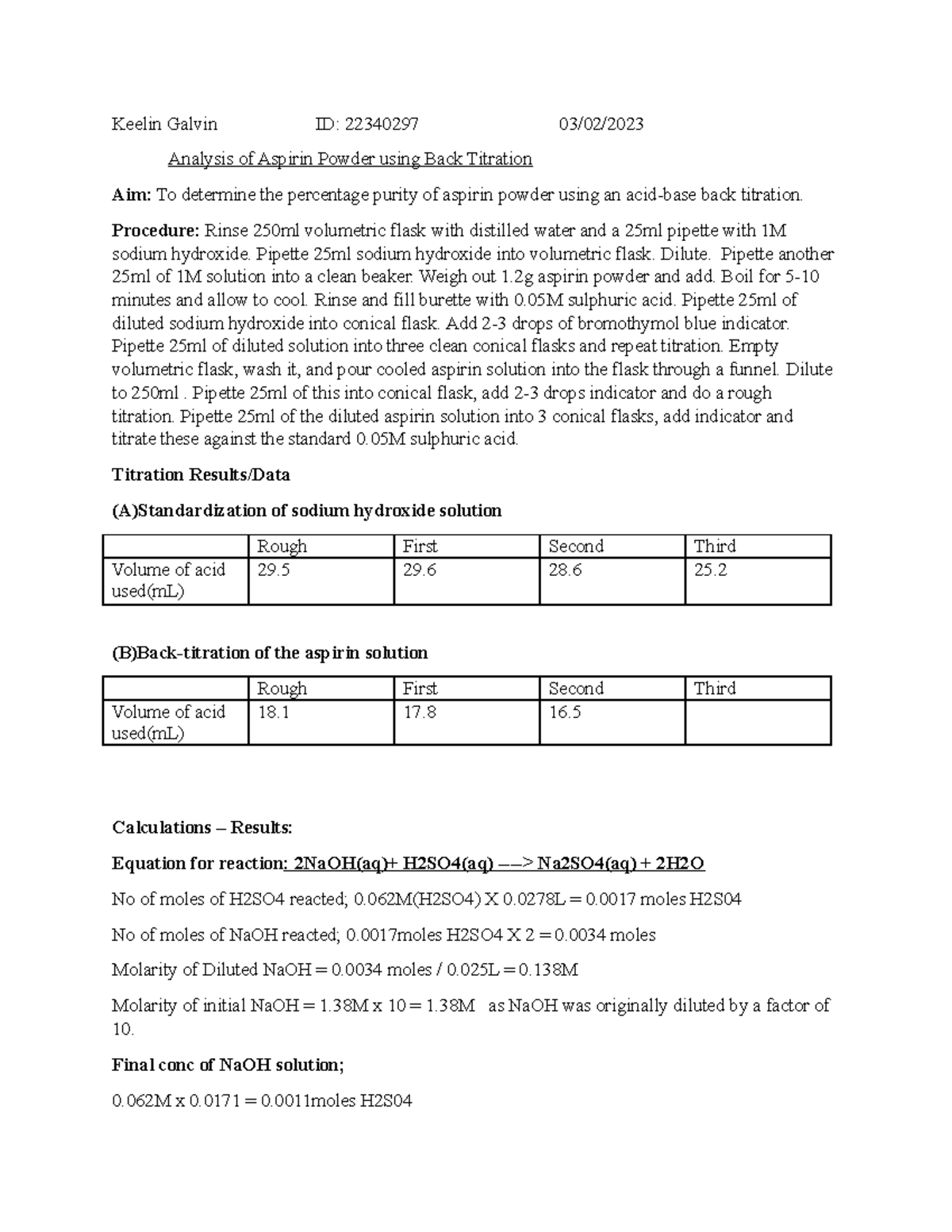 Lab Report - Lab 1 - Keelin Galvin ID: 22340297 03/02/ Analysis of ...