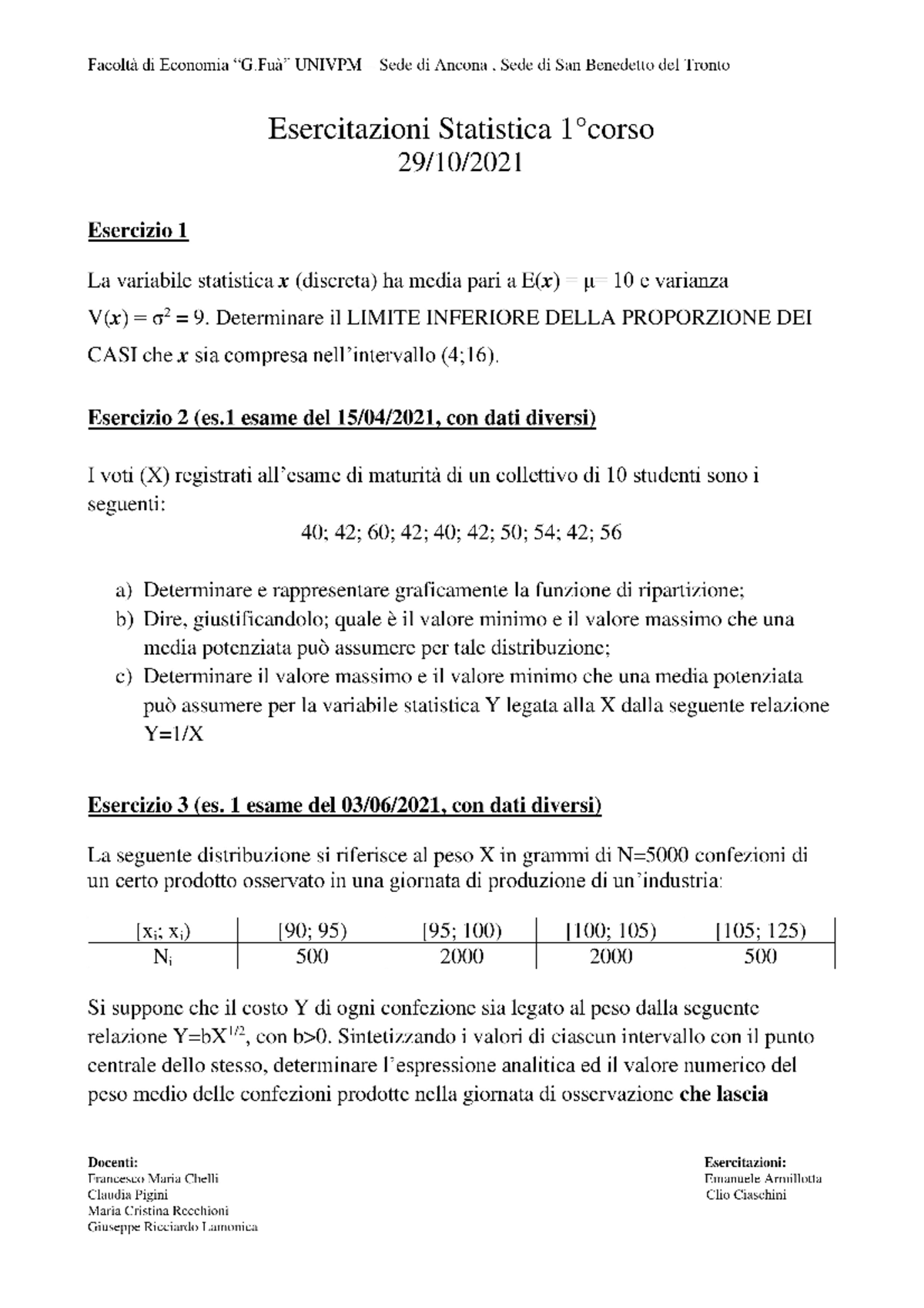 Esercitazione 3 soluzione-2 - Statistica 1° corso (1° modulo) - Studocu