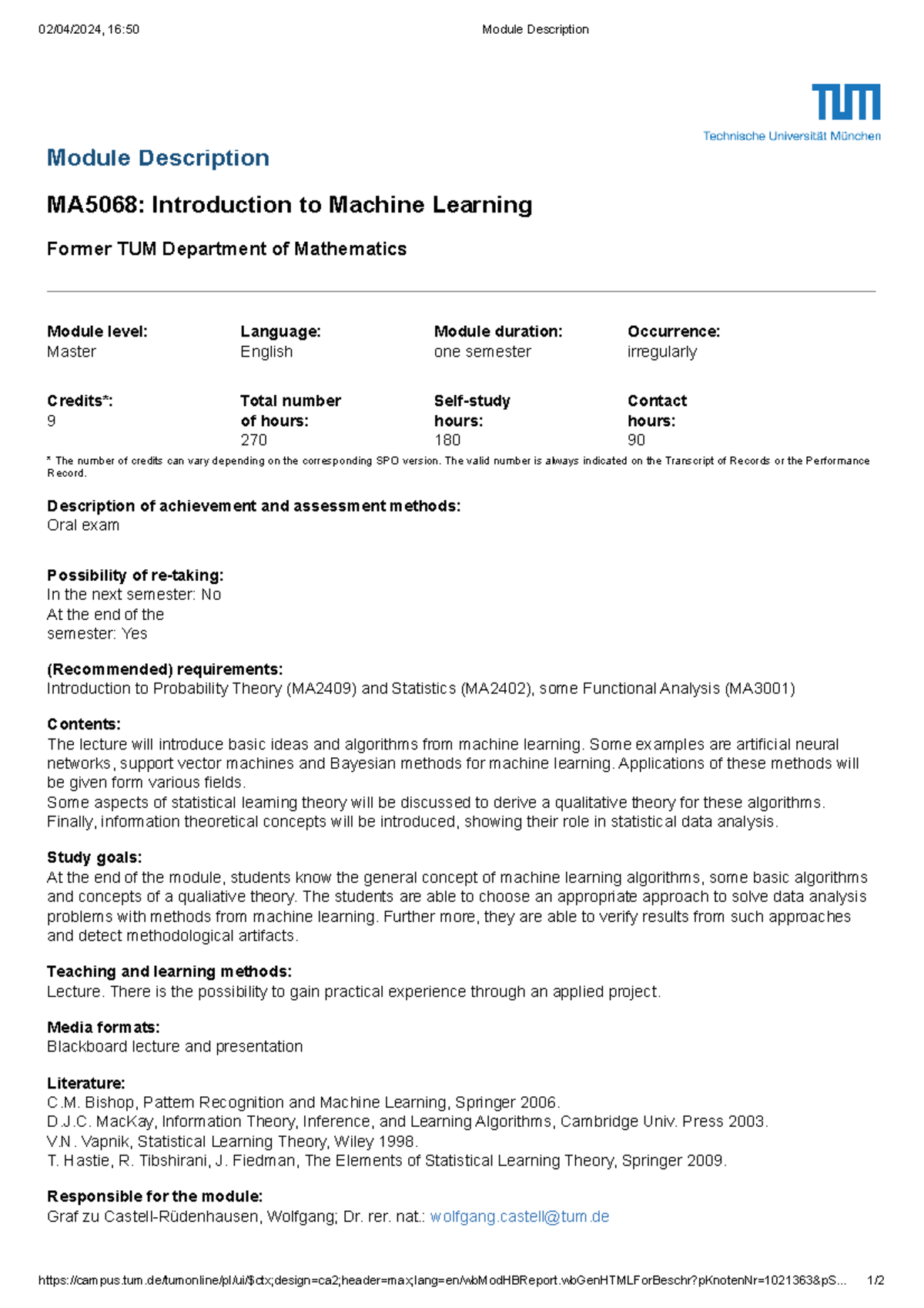 Intro to ML syllabus - 02/04/2024, 16:50 Module Description - Studocu