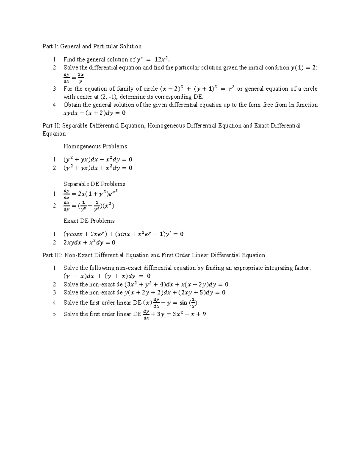 Differential Equations - Part I: General and Particular Solution Find ...