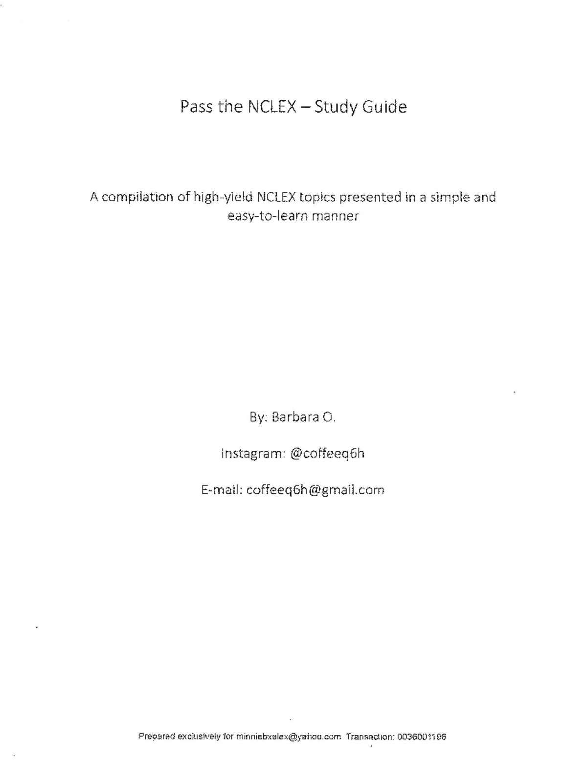 Barbara O - Pass The Nclex - Study Guide S19 - NCLEX1 - Studocu