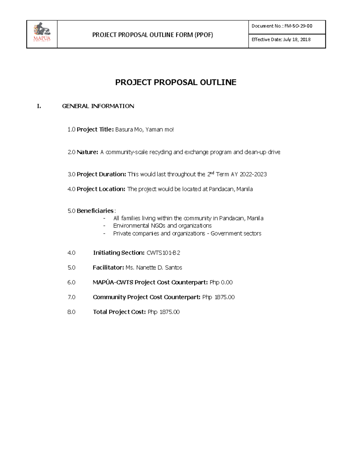 MC CWTS101 B2 PPO2 - Project Proposal - PROJECT PROPOSAL OUTLINE FORM ...