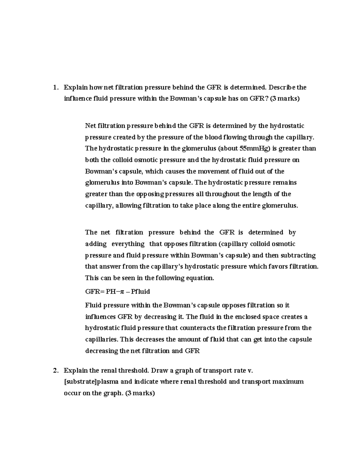 BIOL 2420 A3 - Assignment 3 - Explain how net filtration pressure ...