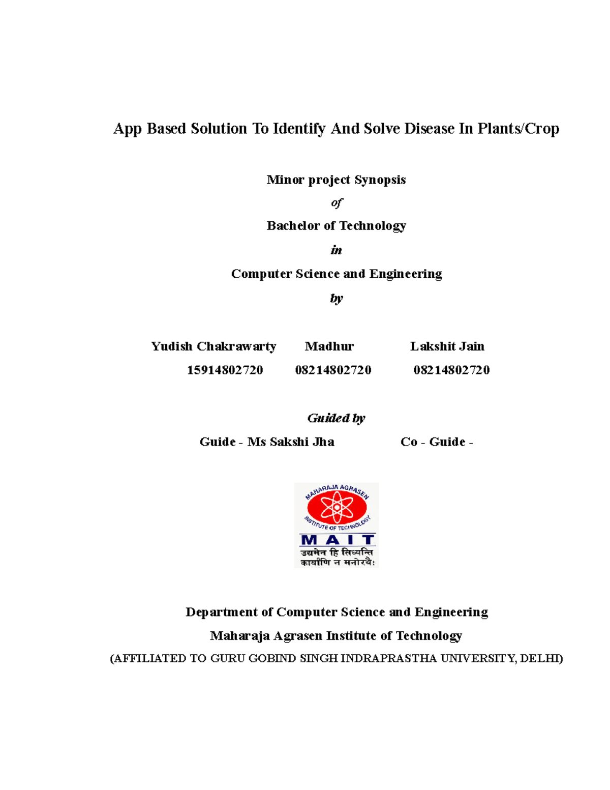 MLY Minor Project Synopsis.docx - App Based Solution To Identify And ...