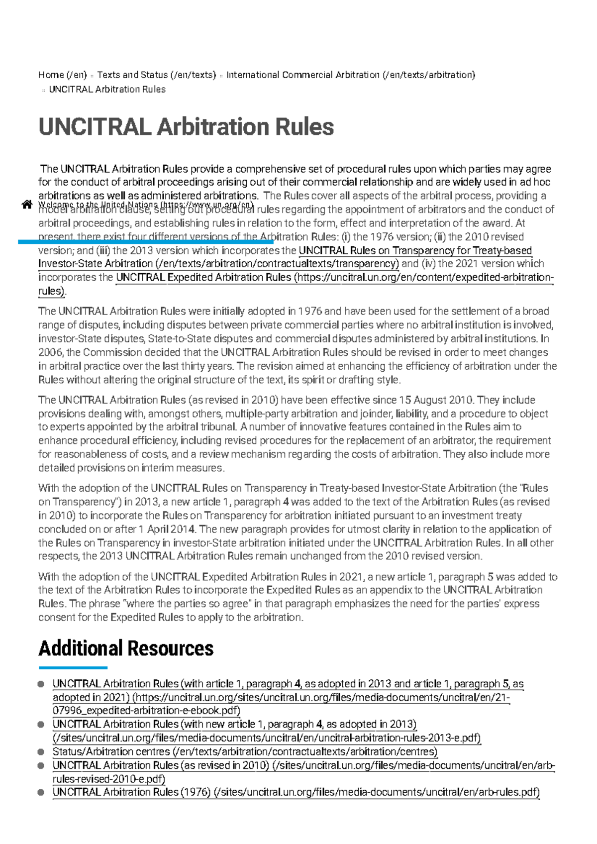 Uncitral Arbitration Rules United Nations Commi… - Home (/en) » Texts and Status (/en/texts ...