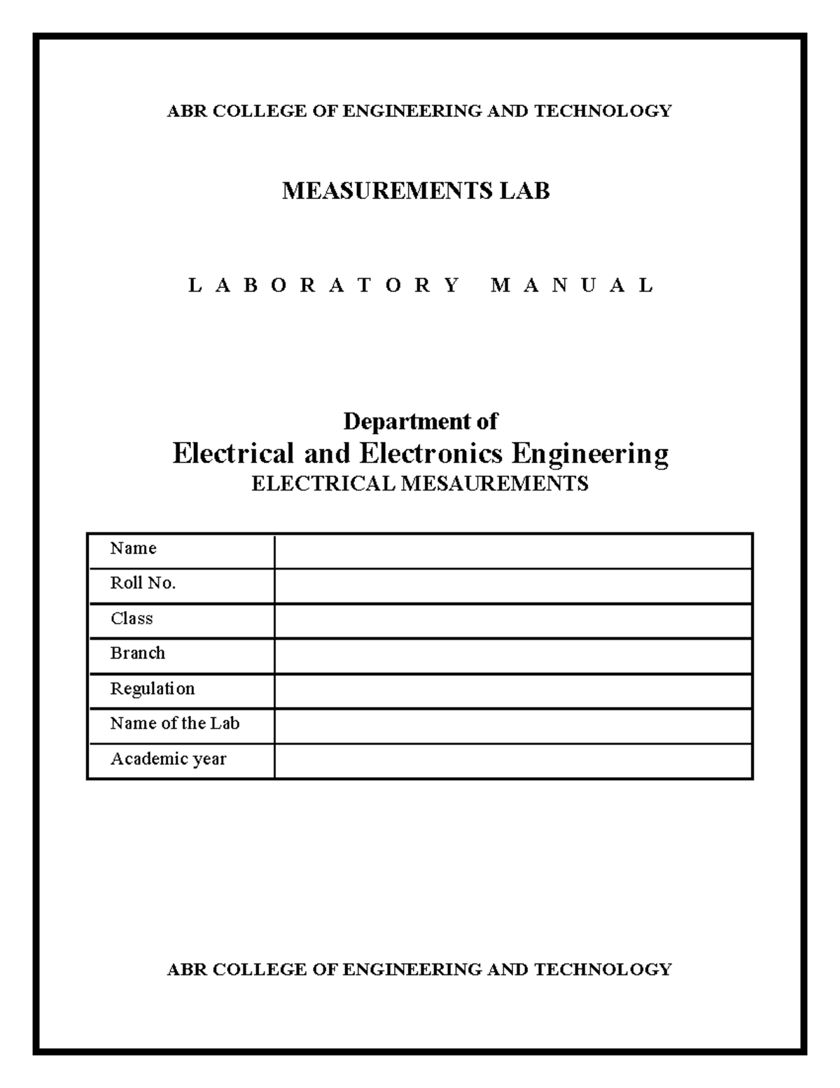R19 EM LAB Manual (Autosaved) - ABR COLLEGE OF ENGINEERING AND ...