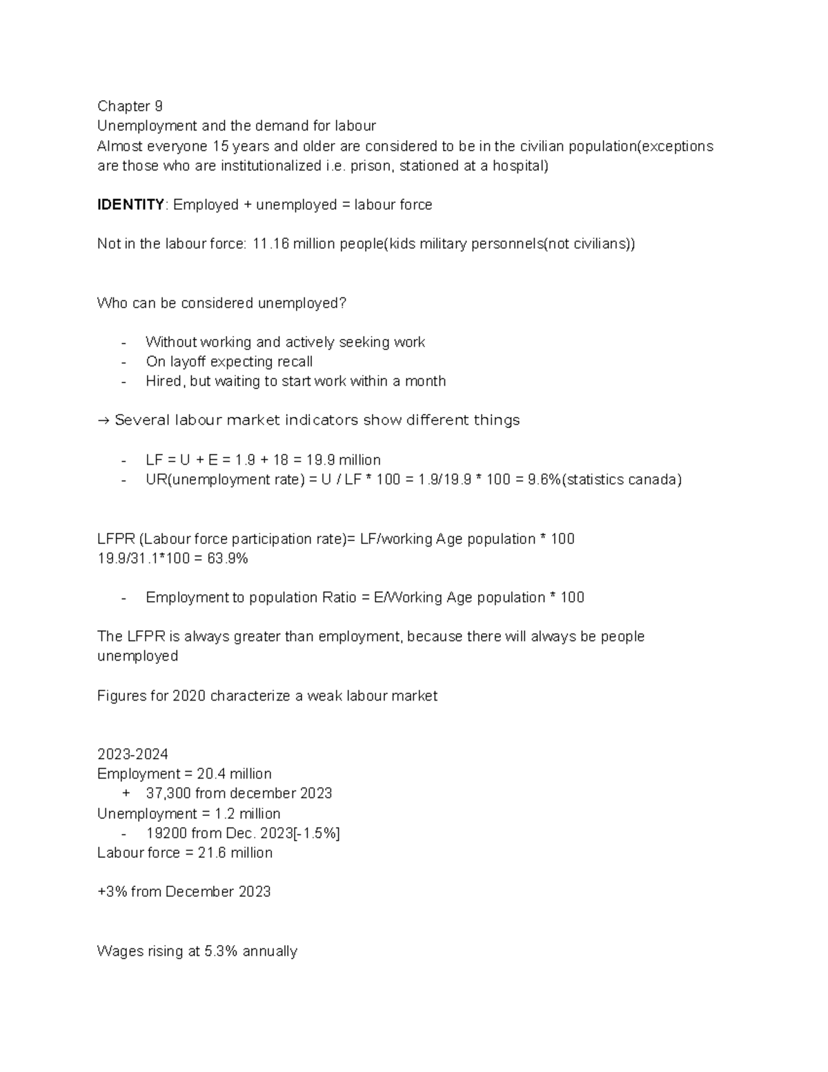 Chapter 9 material - Chapter 9 Unemployment and the demand for labour ...
