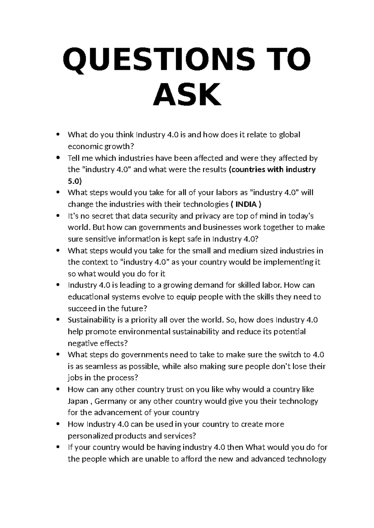MG20 - Notes - QUESTIONS TO ASK What do you think Industry 4 is and how ...