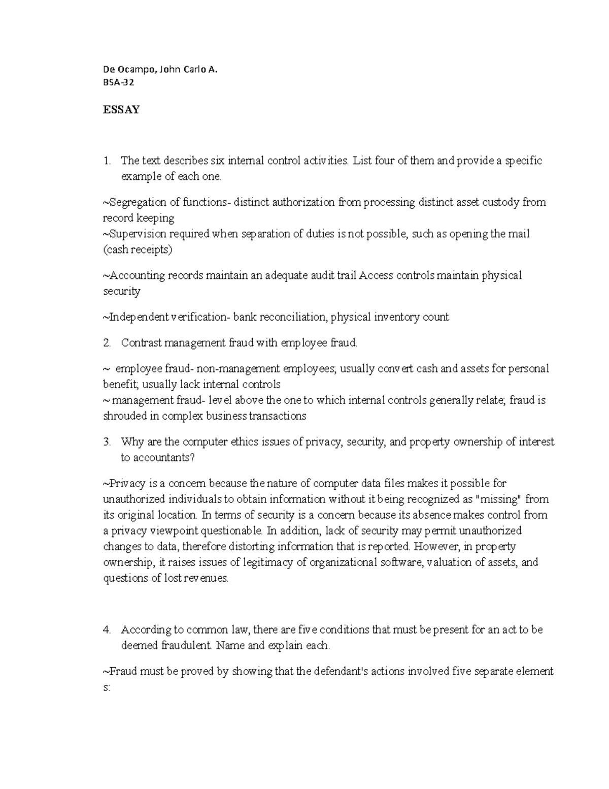 (AIS-Chapter 3-Assignment) - De Ocampo, John Carlo A. BSA- ESSAY The text describes six internal ...