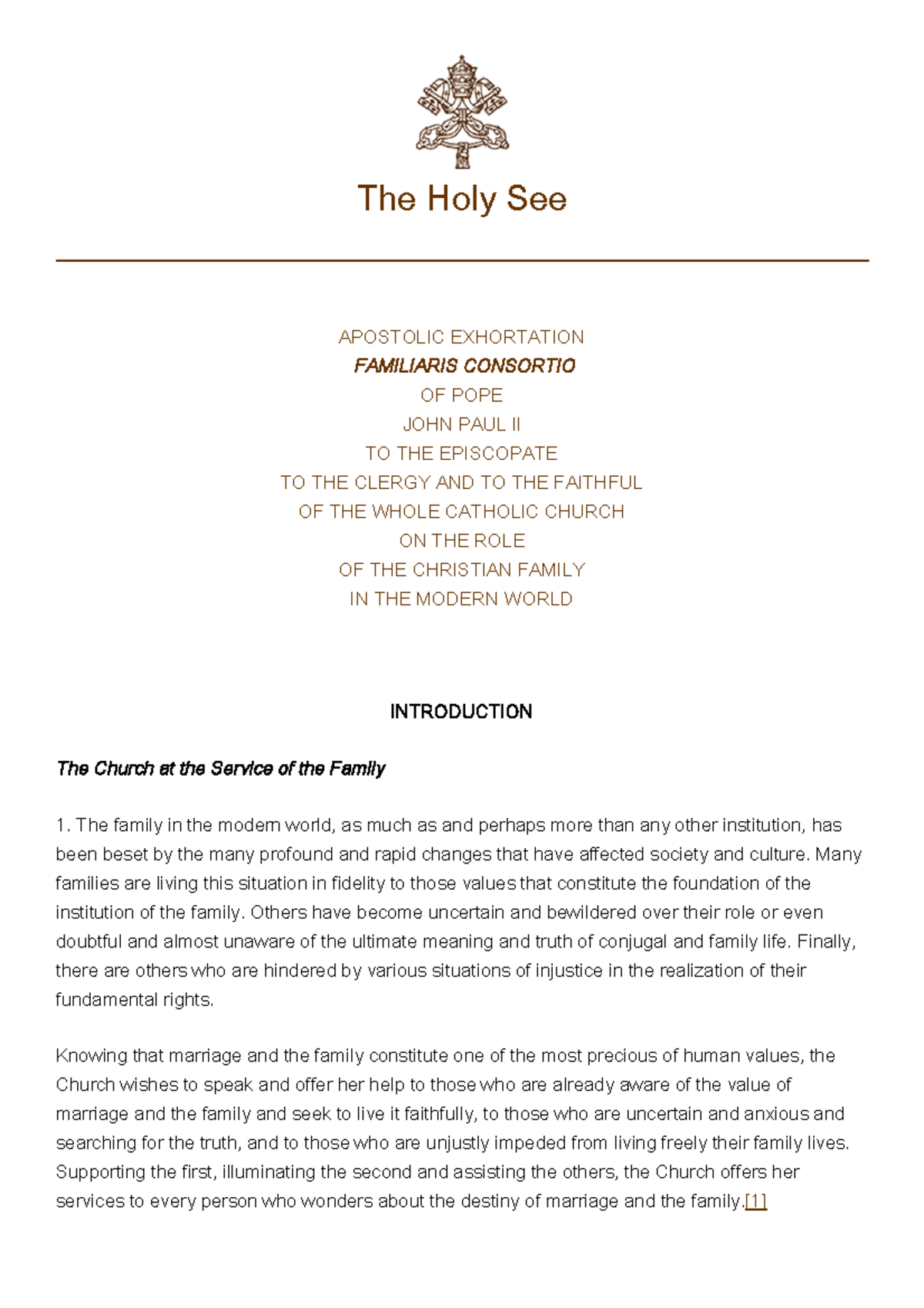 St John Paul II Familiaris Consortio - The Holy See APOSTOLIC ...